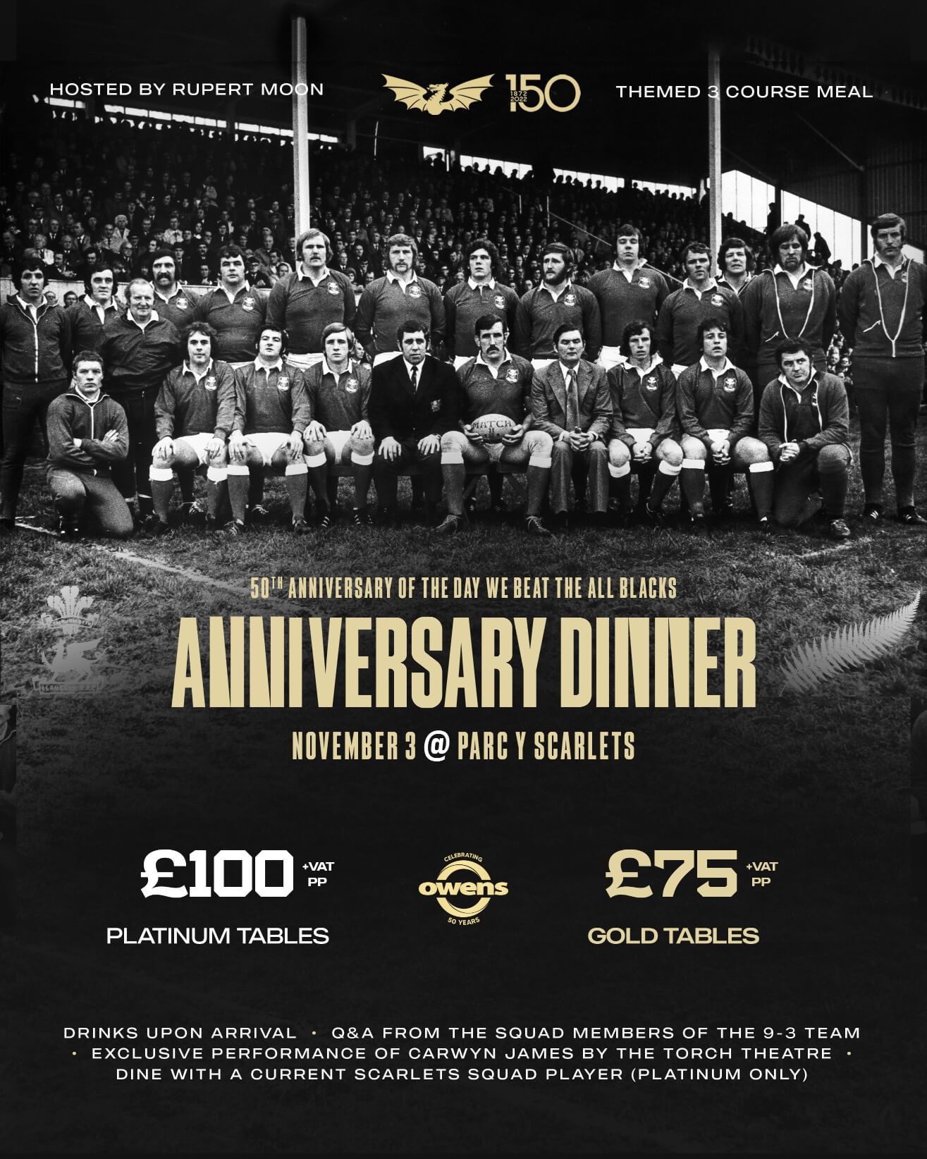 Anniversary dinner to celebrate All Blacks win - Scarlets Rugby