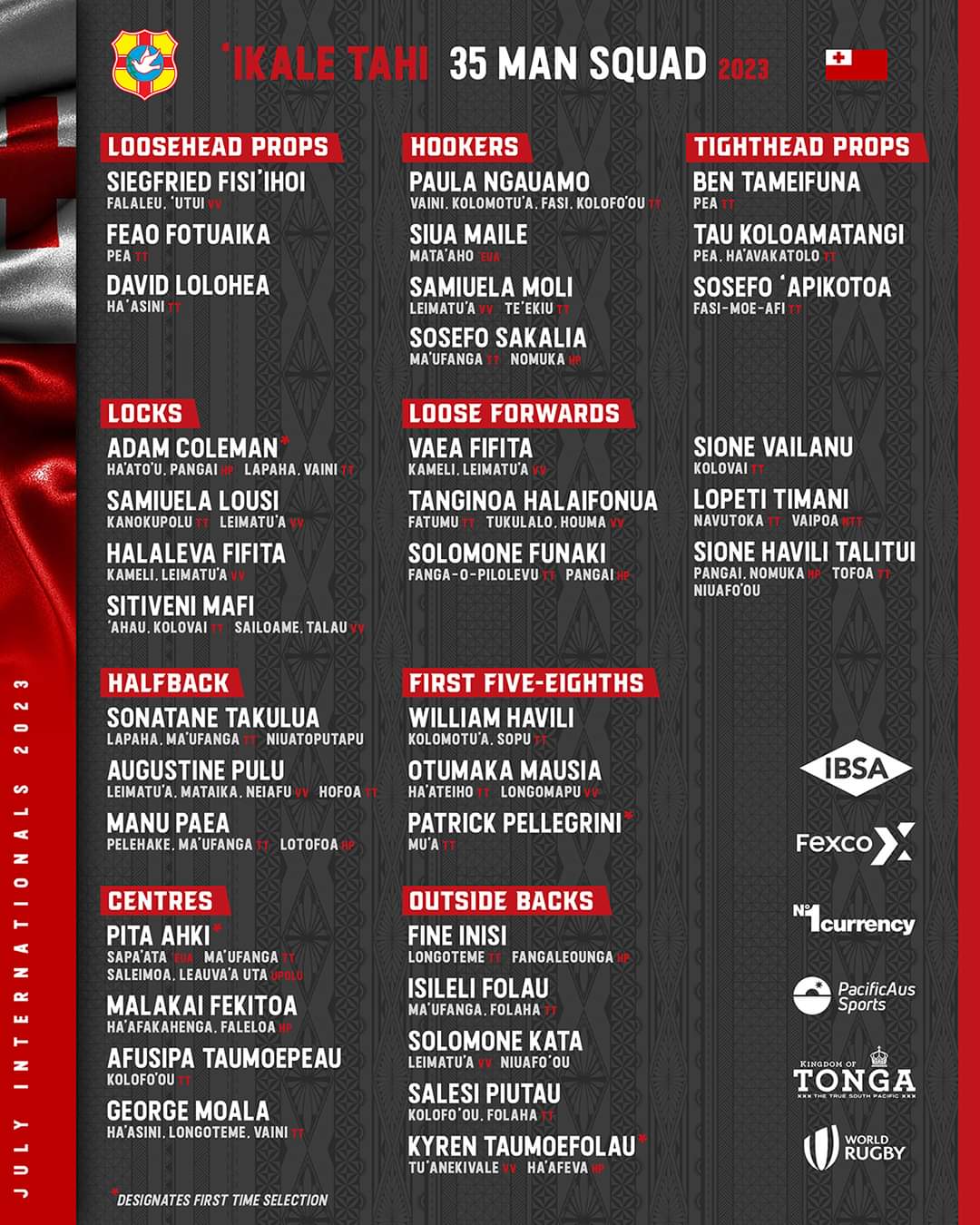 Vaea and Sam named in Tonga squad for July Tests - Scarlets Rugby